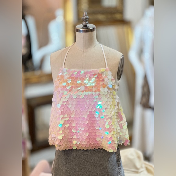 idem ditto | Tops | Mermaid Sequin Criss Cross Halter Camisole Top ...